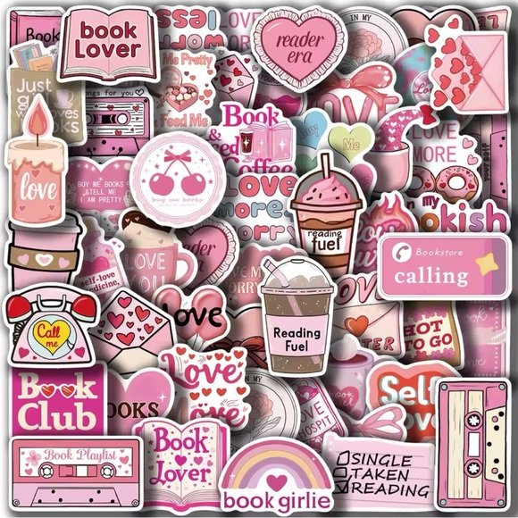 Design | 5 Pink And Red Book Lover Stickers | Poshmark